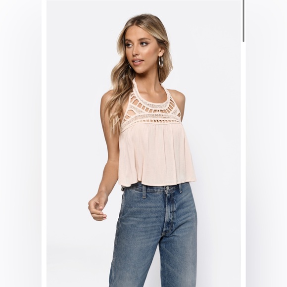 Tobi | Tops | Tobi Nichelle Crochet Ivory Color Crinkle Halter Top ...